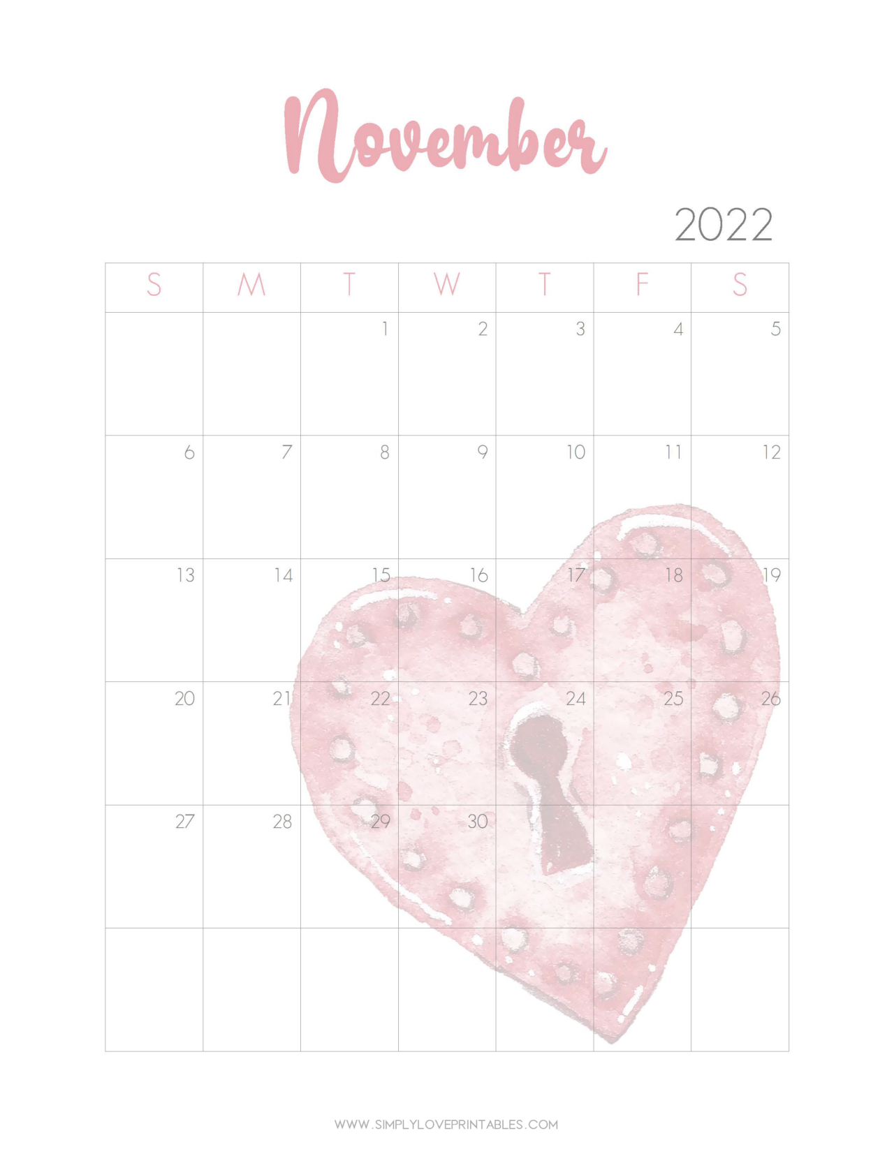Free printable November 2022 Calendars | Simply Love Printables