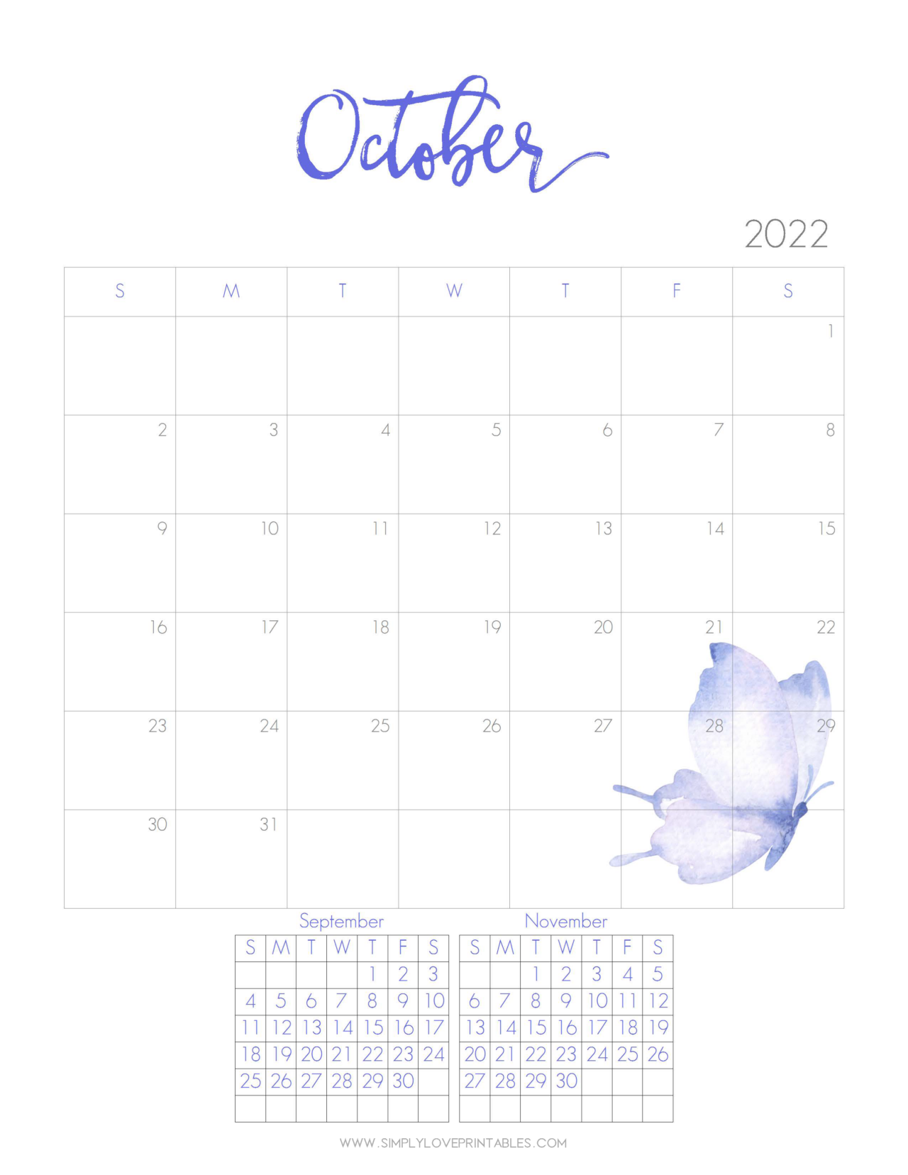 Free Printable October 2022 Calendars | Simply Love Printables