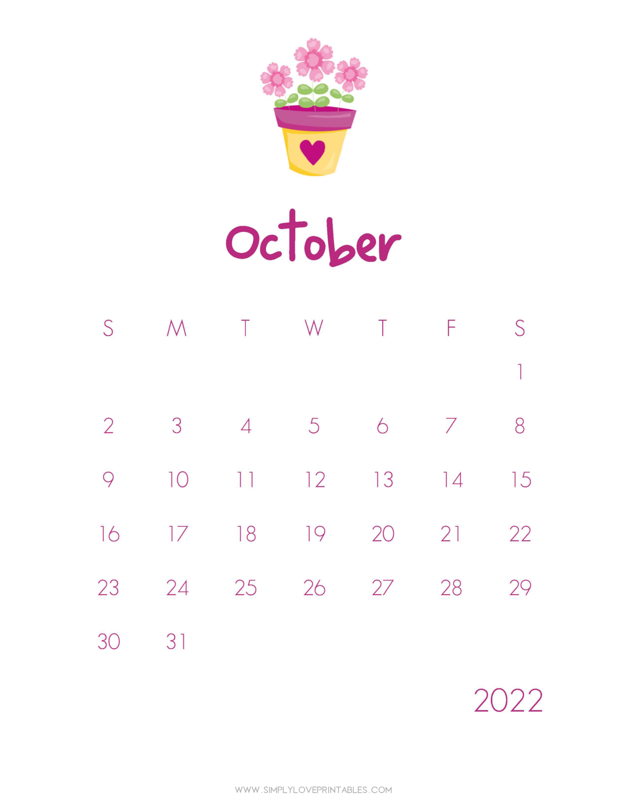 Free Printable October 2022 Calendars | Simply Love Printables