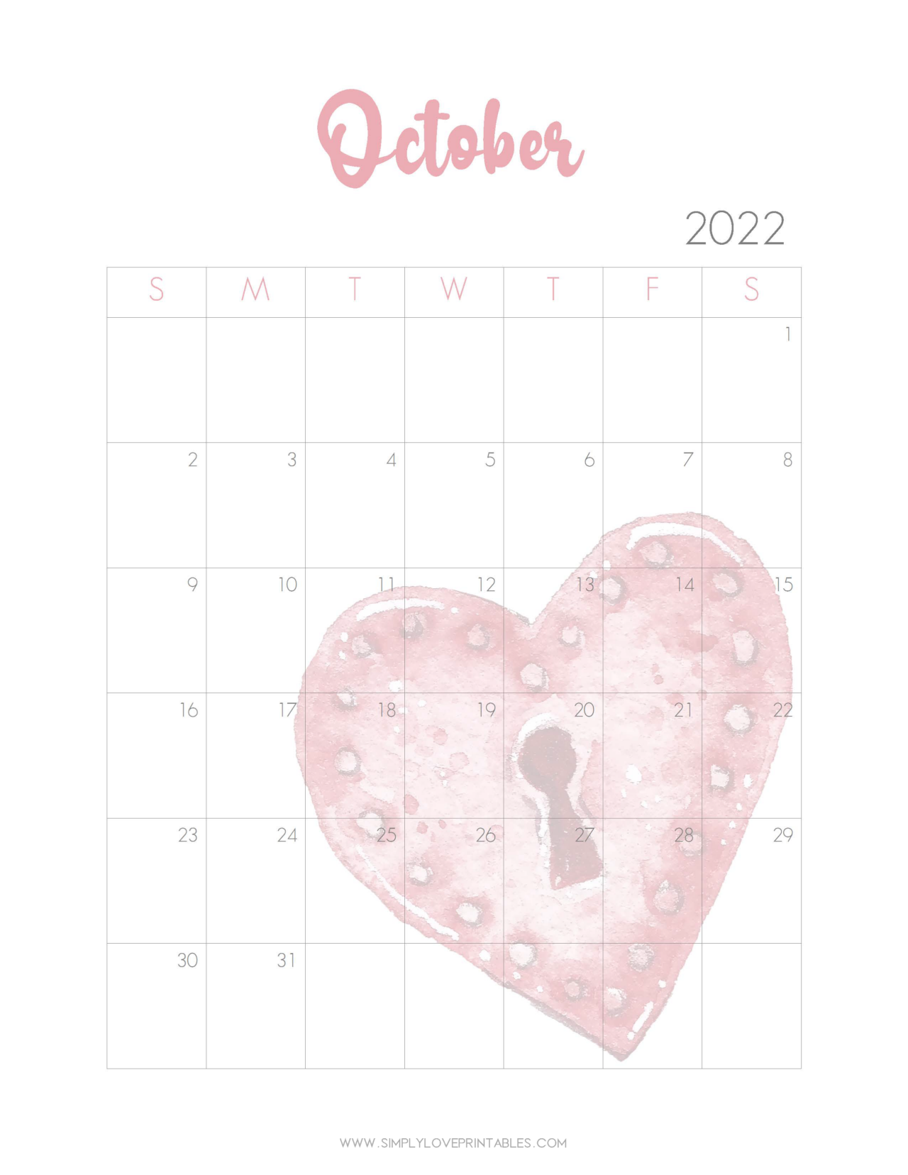Free Printable October 2022 Calendars | Simply Love Printables