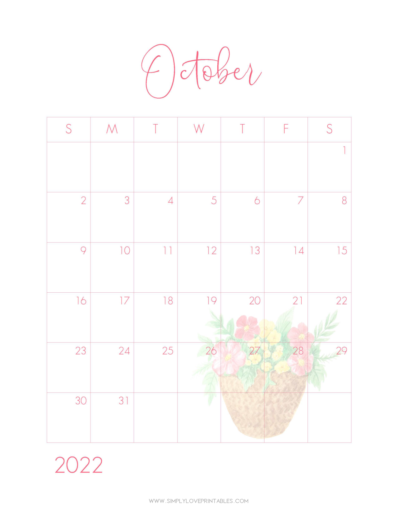 Free Printable October 2022 Calendars | Simply Love Printables
