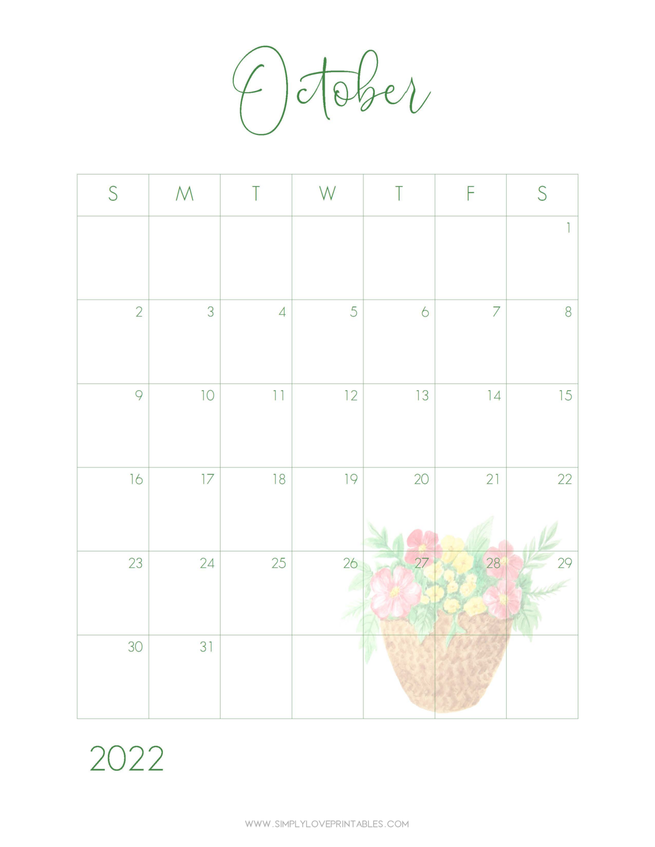 Free Printable October 2022 Calendars | Simply Love Printables