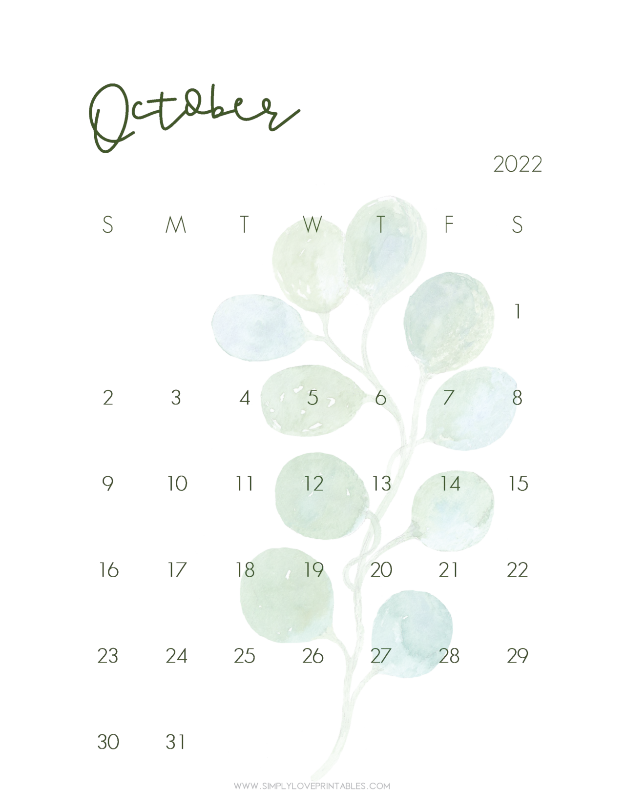 Free Printable October 2022 Calendars | Simply Love Printables