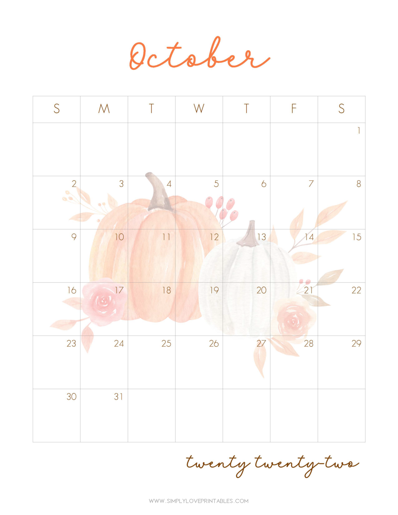 Free Printable October 2022 Calendars | Simply Love Printables