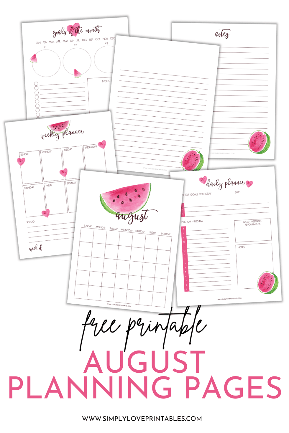 Simply Love Printables | Free August Planning Pages