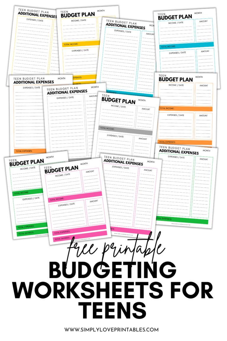 Budgeting Worksheets for Teens | Simply Love Printables