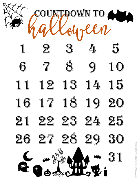 Free Countdown to Halloween Printable | Simply Love Printables