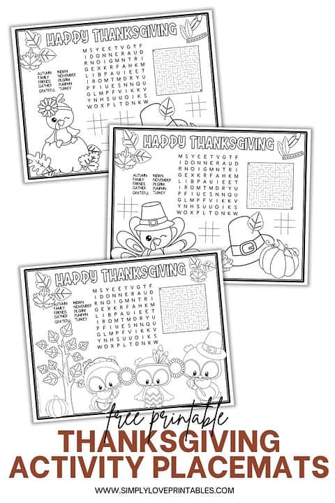 Printable Thanksgiving Activity Placemats | Simply Love Printables