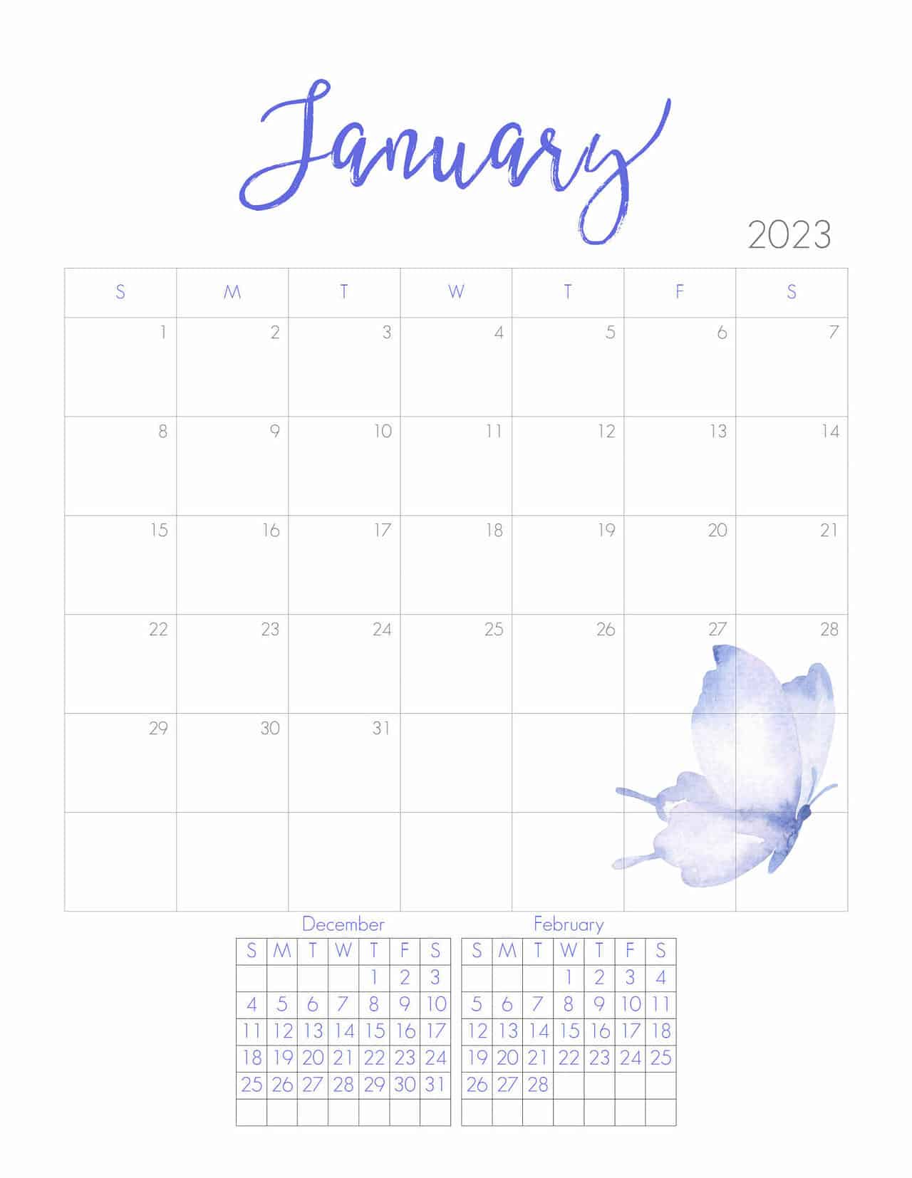Free January 2023 Calendars | Simply Love Printables
