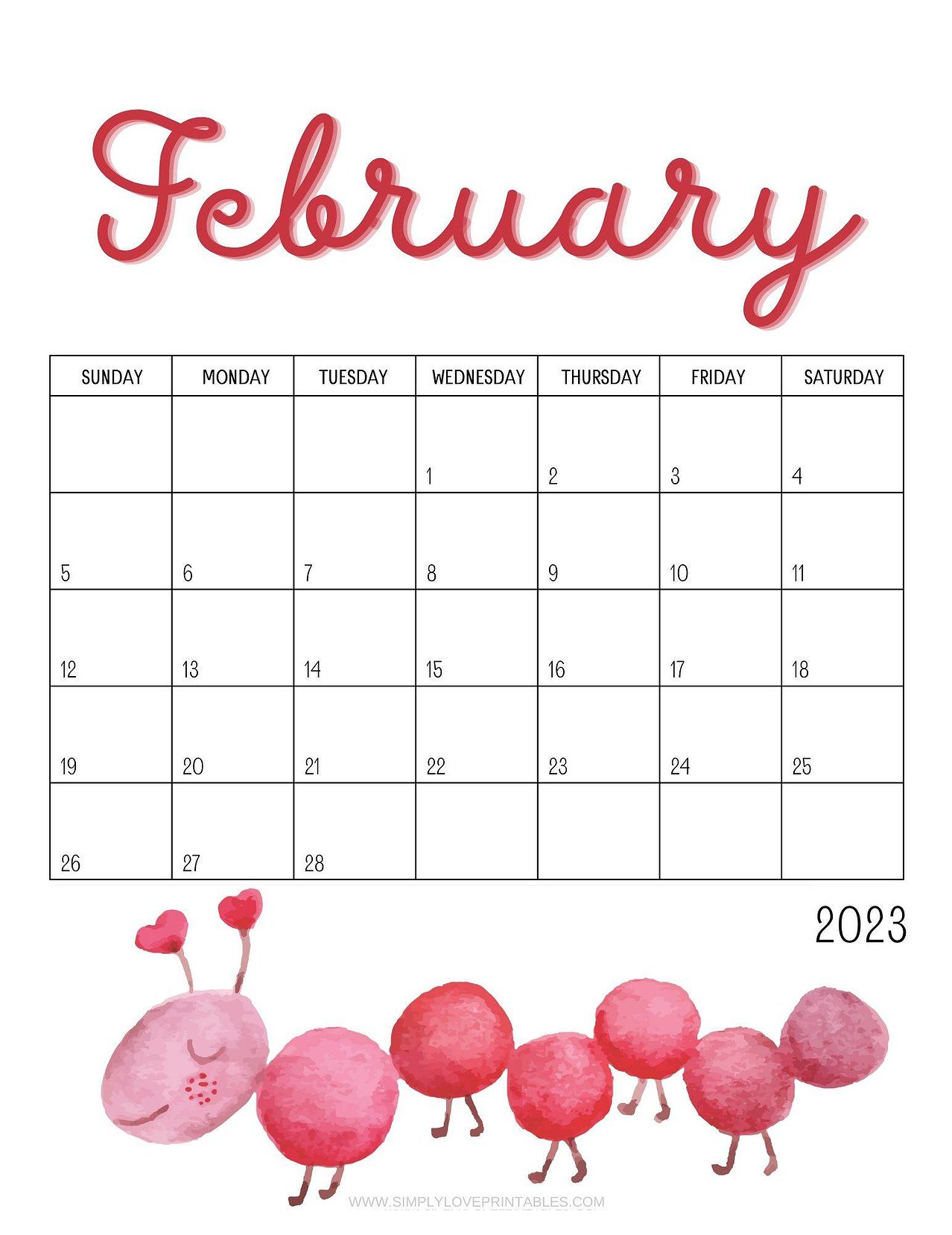February 2023 Calendars - Free Printables | Simply Love Printables