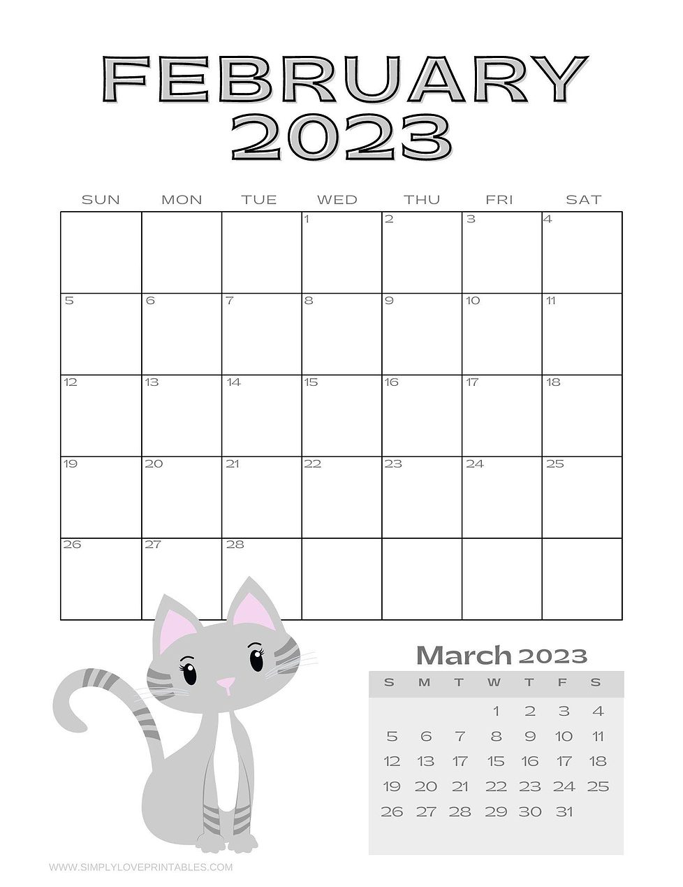 February 2023 Calendars - Free Printables | Simply Love Printables