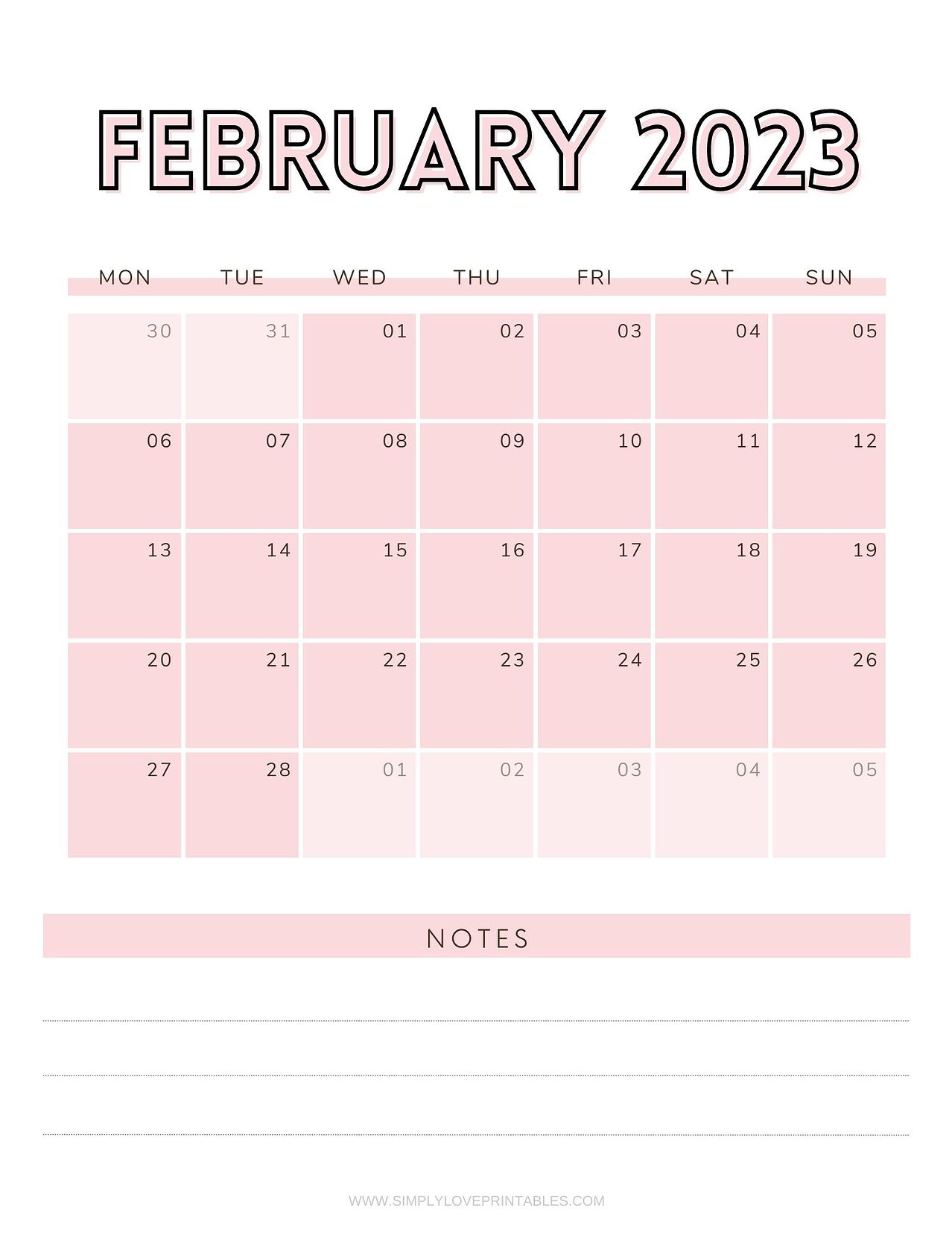 February 2023 Calendars - Free Printables | Simply Love Printables