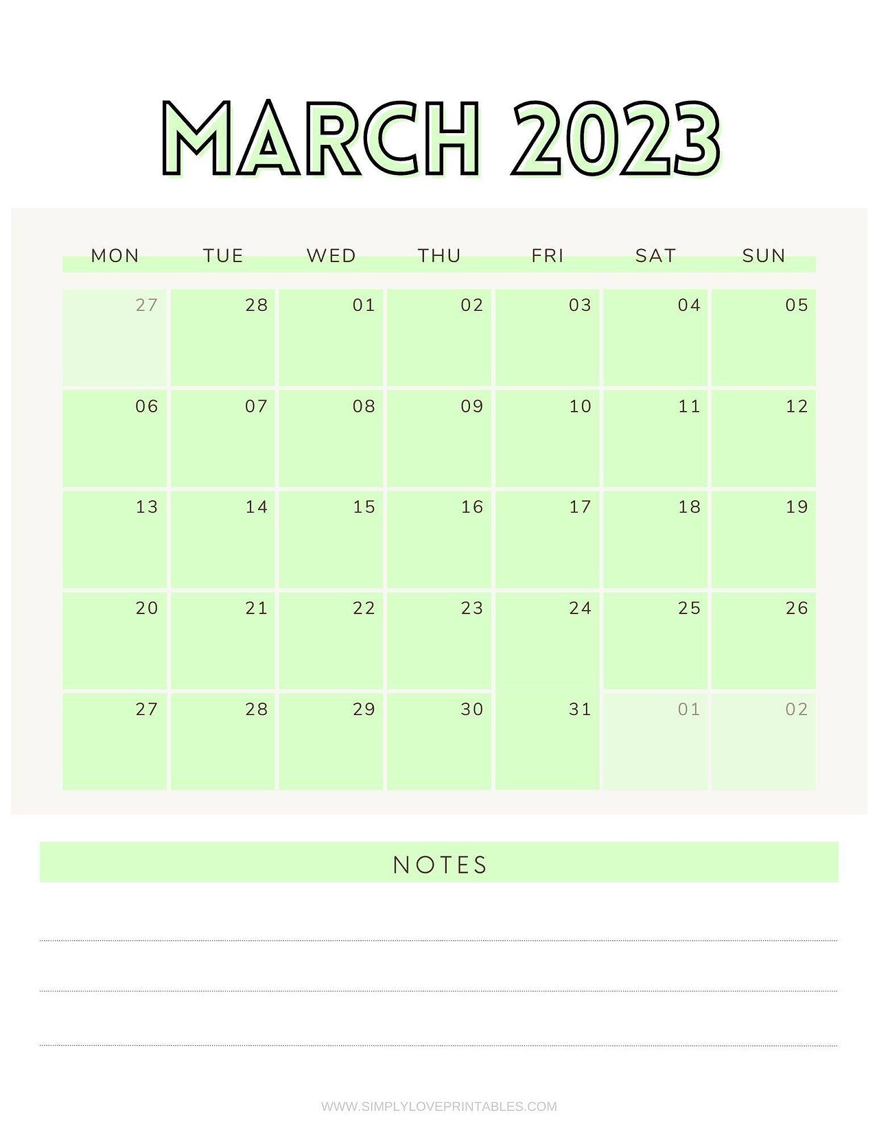 Free Printable March 2023 Calendars | Simply Love Printables