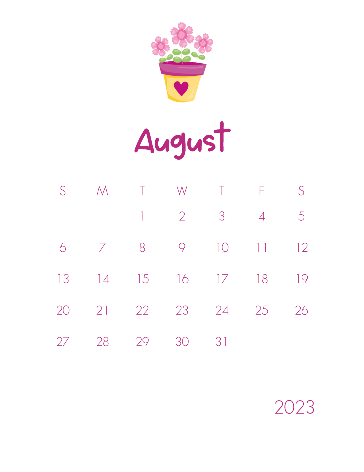 August 2023 Calendars | Simply Love Printables