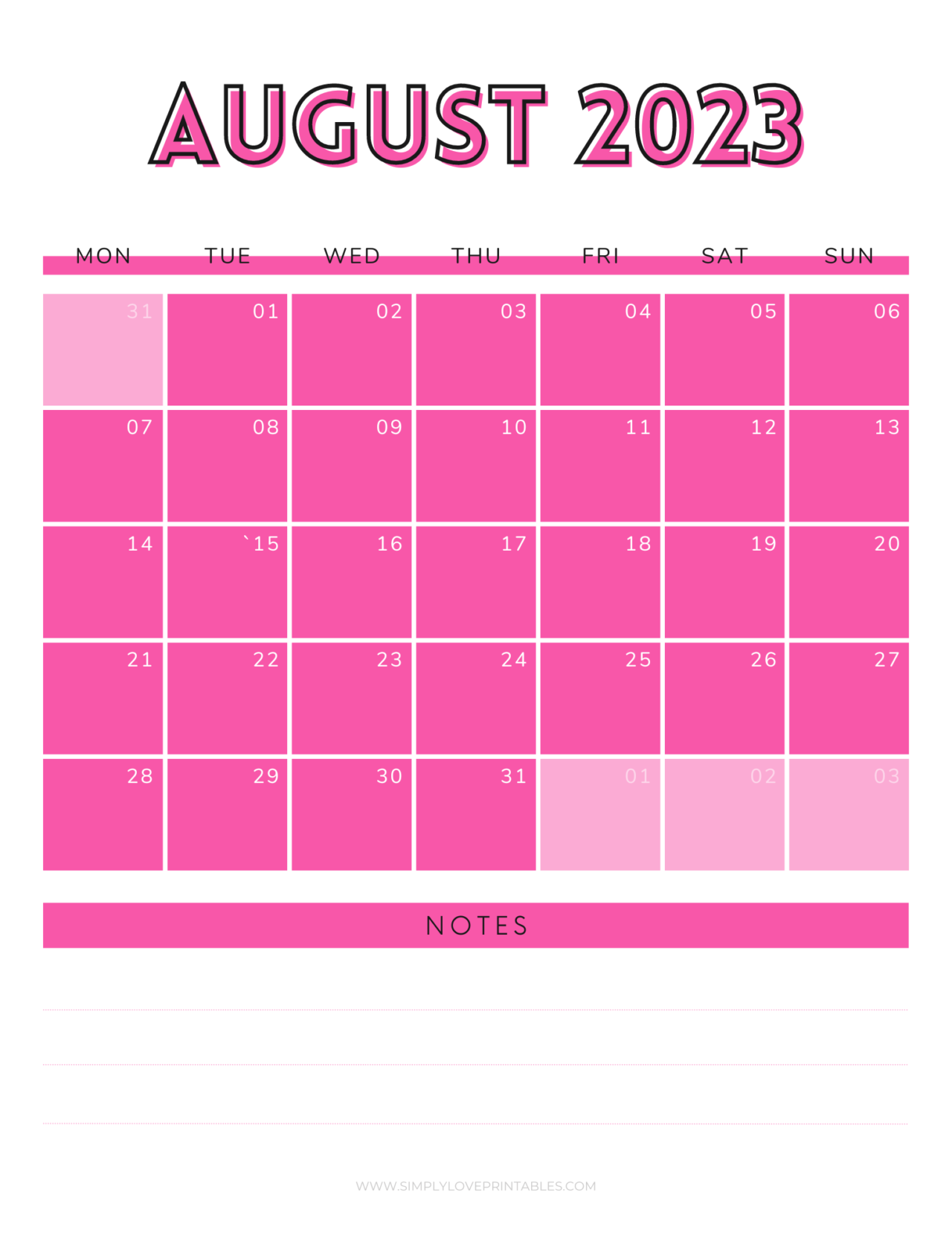 August 2023 Calendars | Simply Love Printables