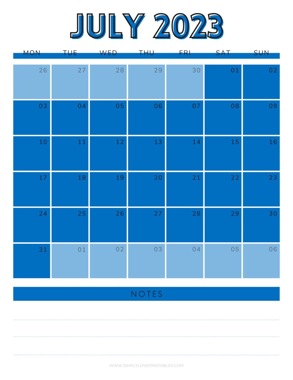 July 2023 Calendars | Simply Love Printables