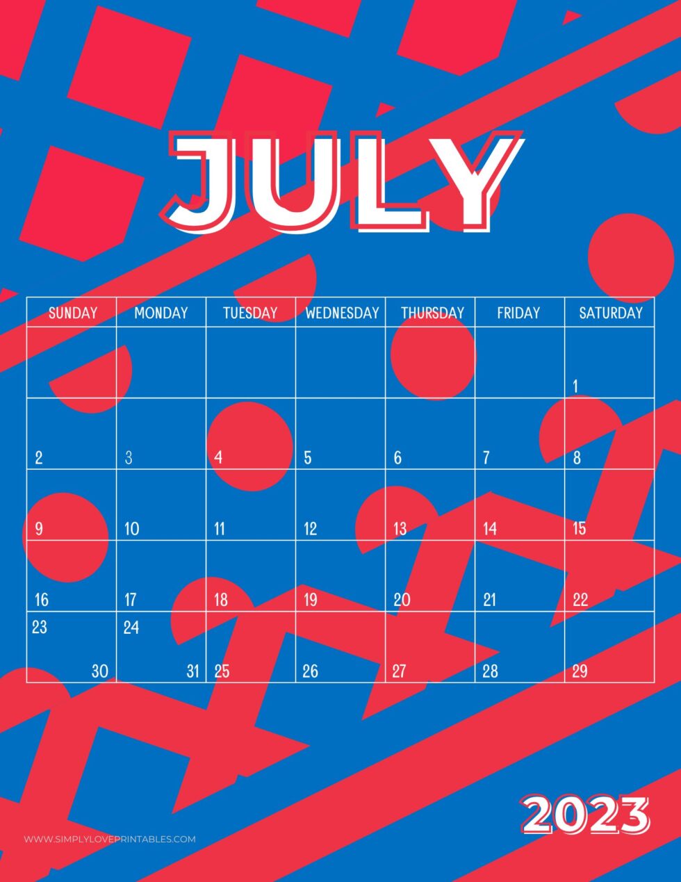 July 2023 Calendars | Simply Love Printables