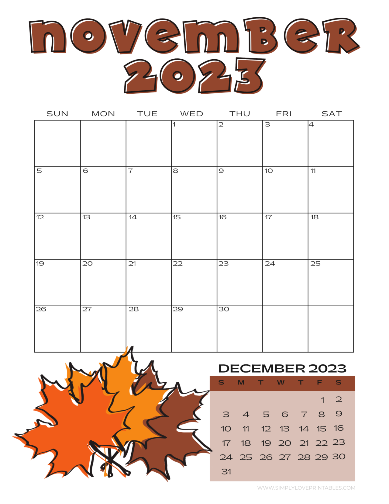 November 2023 Calendars | Simply Love Printables