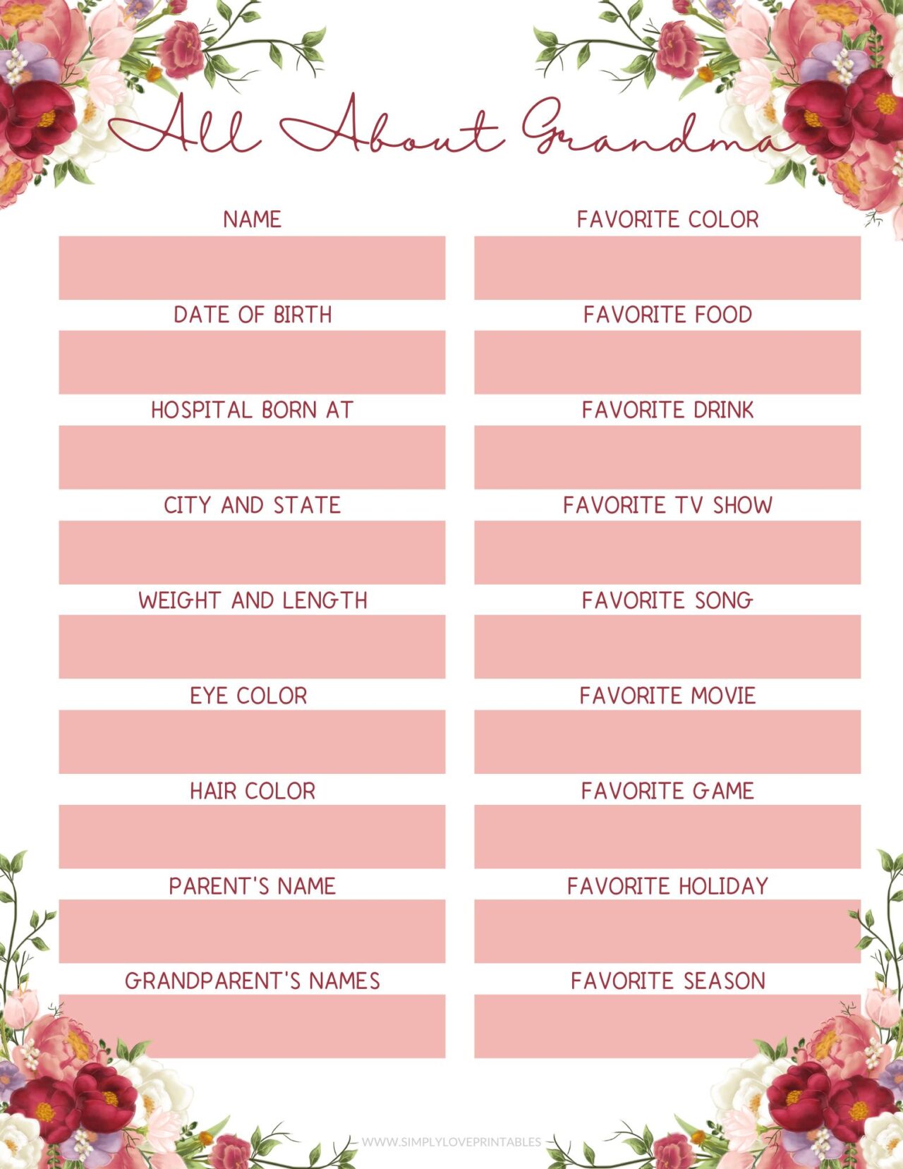 Free Happy Mother's Day Questionnaire | Simply Love Printables