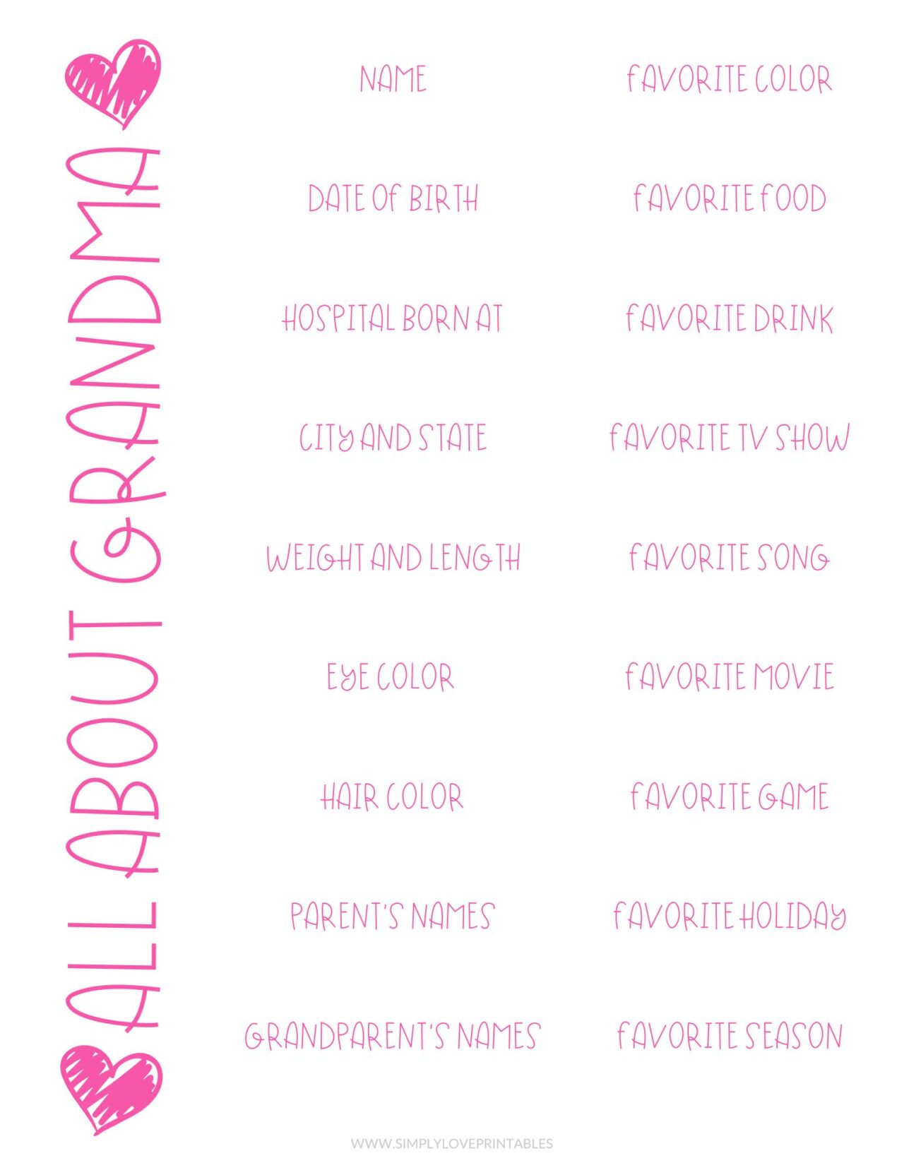 Free Happy Mother's Day Questionnaire | Simply Love Printables