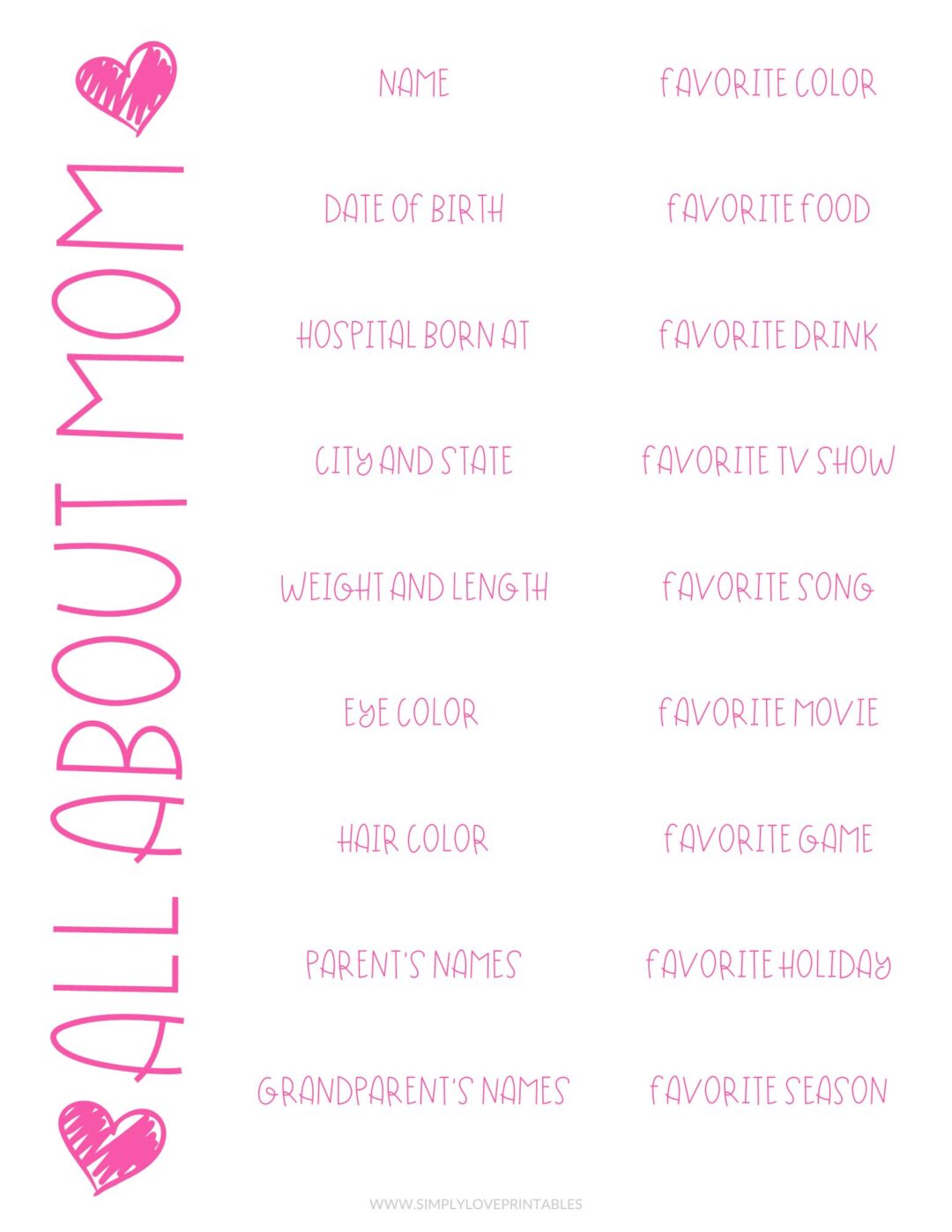 Free Happy Mother's Day Questionnaire