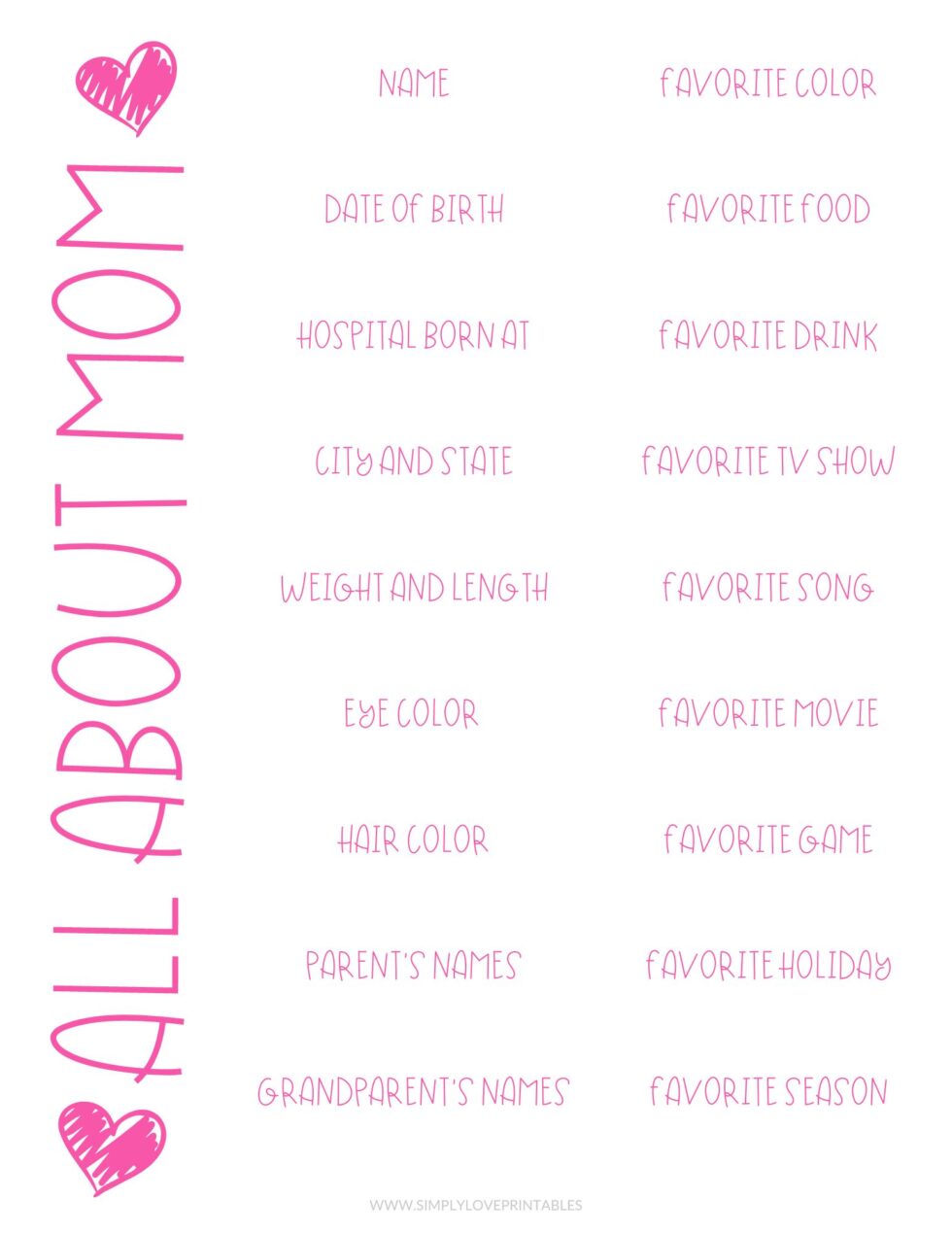 Free Happy Mother's Day Questionnaire | Simply Love Printables