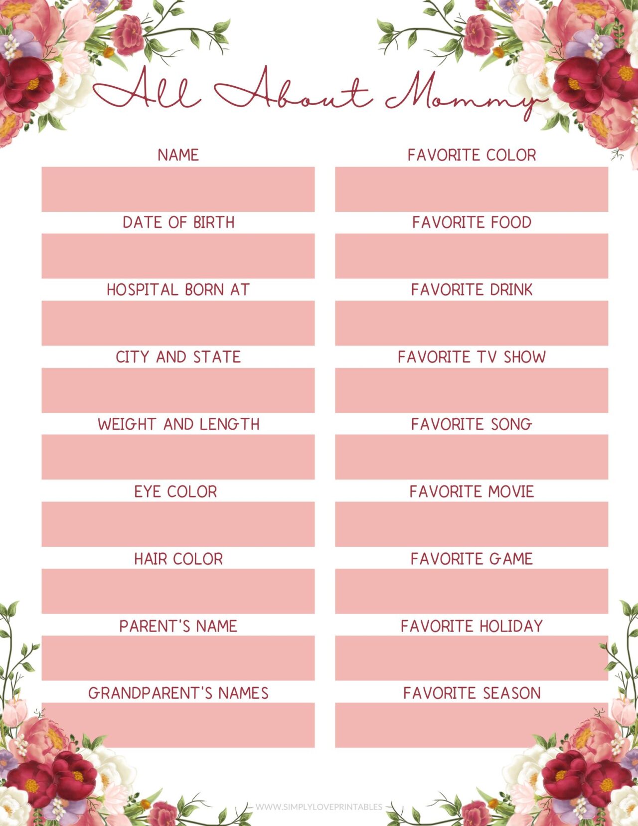Free Happy Mother's Day Questionnaire | Simply Love Printables